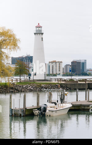 The Milliken State Park Lighthouse, in Detroit, Michigan Stock Photo ...