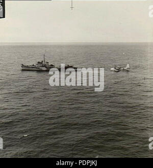 Free French destroyer and 461 Squadron RAAF Sunderland in Bay of Biscay ...