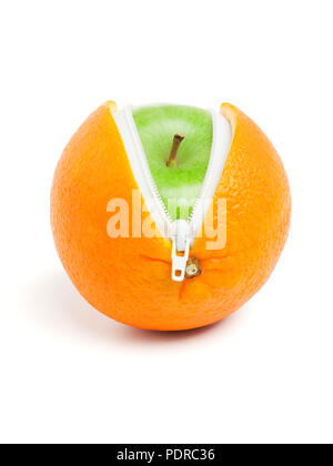 Green apple with orange inside, isolated on white Stock Photo - Alamy