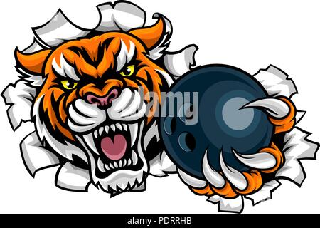 Tiger Holding Bowling Ball Breaking Background Stock Vector Image & Art ...