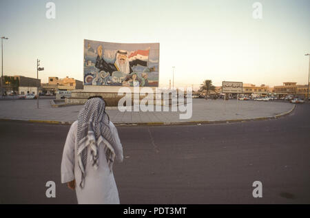 A mural of strongman president Saddam Hussein in 1995, Saddam Hussein ...