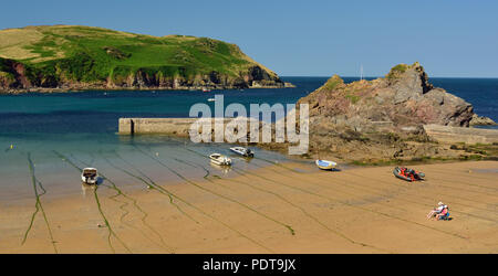 Outer Hope, Devon, looking across Hope Cove towards Bolt Tail Stock ...