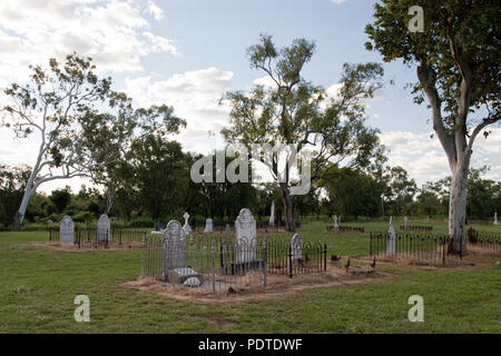 Early pioneer graves in the cemetery at Mount Surprise, an Outback town ...