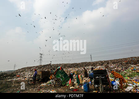 Matuail garbage dump yard in Dhaka, Bangladesh. It received 1500 tones ...
