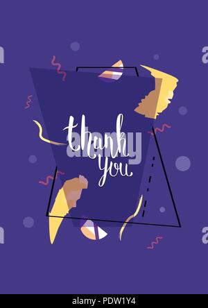 Thank you vertical card. Banner with handwritten lettering and abstract ...
