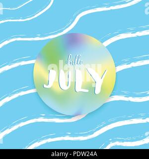 Hello July banner with foil badge. Handwritten lettering. Vector ...