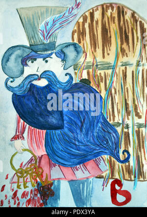 watercolor hat light blue cartoon figure, isolated white background ...