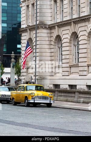 Vintage Washington DC yellow taxi cab photographed in Liverpool UK ...