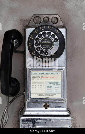 Vintage American public coin operated phone box used as a movie prop ...