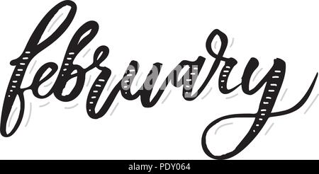 February month - hand lettering inscription to design, black and white ...