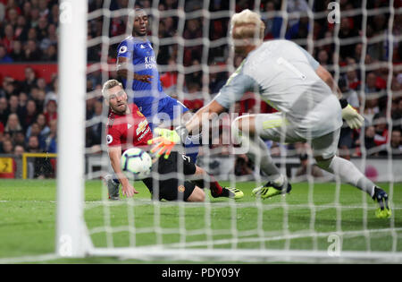 Manchester United's Luke Shaw scores an own goal following a cross from ...