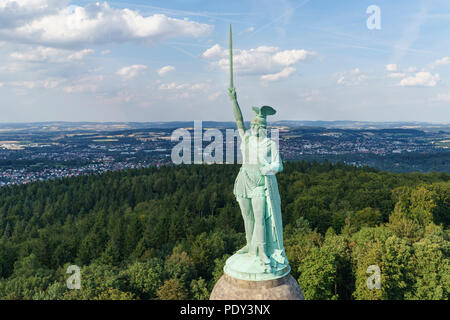 Aerial view, Hermannsdenkmal, Hermann monument, in the Teutoburg Forest ...