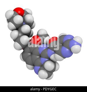 Copanlisib cancer drug molecule (PI3K inhibitor). Stylized skeletal ...