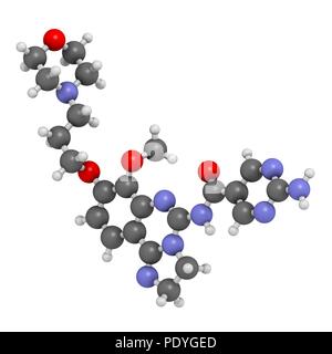 Copanlisib cancer drug molecule (PI3K inhibitor). Stylized skeletal ...