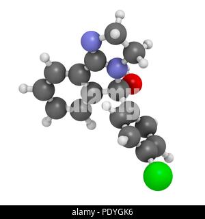 Mazindol appetite suppressant drug molecule. 3D rendering. Atoms are ...