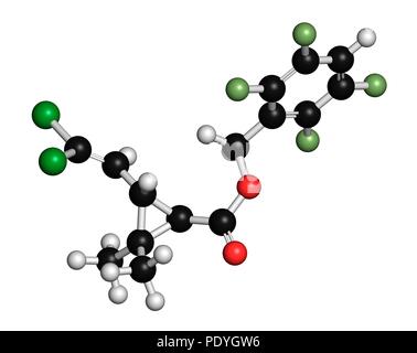 Transfluthrin insecticide molecule. 3D rendering. Atoms are represented ...