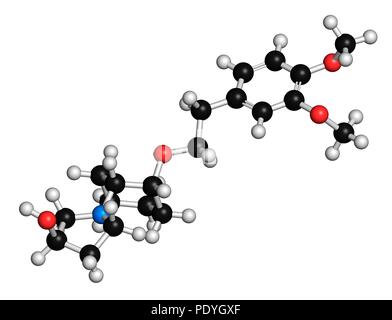 Vernakalant atrial fibrillation drug molecule. 3D rendering. Atoms are ...