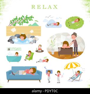 A set of women about relaxing. There are actions such as vacation and ...