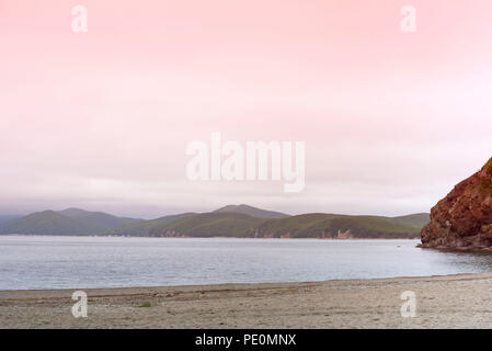 Toning seascape morning dawn horizon sea coast Bay hill sea pebble ...