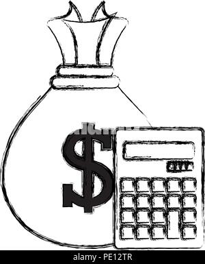 calculator math with money bag vector illustration design Stock Vector ...