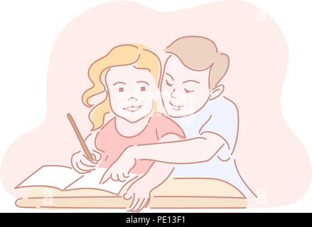 cute girl do her homework doodle cartoon vector style Stock Vector ...