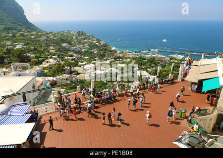 CAPRI, ITALY - JULY 2, 2018: aerial view of Capri Piazzetta square with ...