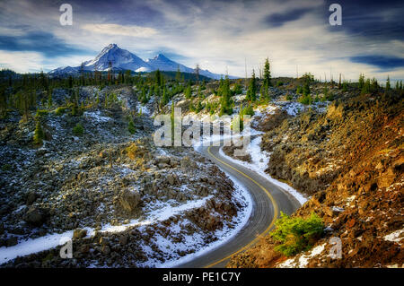 Old McKenzie Highway 242 with first snowfall of season Central Oregon ...
