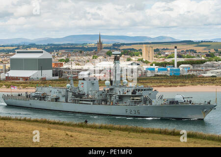 The Royal Navy Type 23 frigate HMS NORTHUMBERLAND (F238) seen departing ...