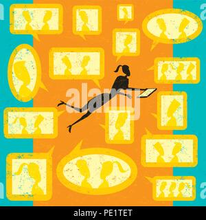 woman with social media technology to communication Stock Vector Image ...