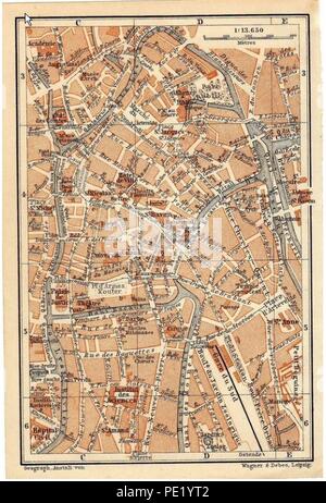Antique map carte plan plattegrond centrum Gand Gent België 1914 Stock ...
