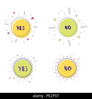 Yes and No lettering on round frames. Memphis style. Element for ...