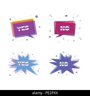 Set of Yes and No sliced lettering on geometric banners. Memphis style ...
