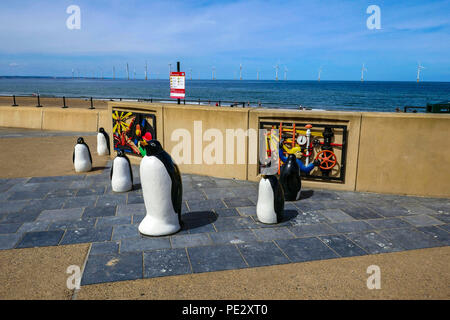 Penguins and artworks on the seafront, Redcar, North Yorkshire, England ...