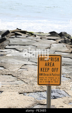 Keep off jetty signs, Hereford Inlet, North Wildwood, New Jersey, USA ...