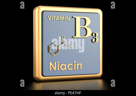 Vitamin B3, niacin. Icon, chemical formula, molecular structure on ...