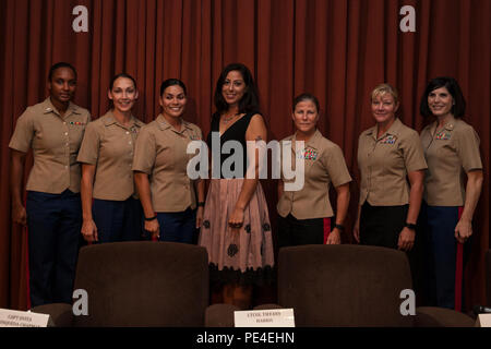 U.S. Marine Corps Capt. Alisson Weeks, logistics officer, speaks to ...