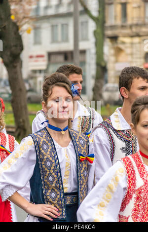 ARAD, ROMANIA - DECEMBER 1, 2012: People wearing national costumes at ...
