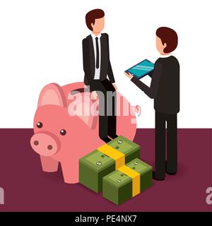 businessmen with coin credit card and piggy bank money isometric Stock ...