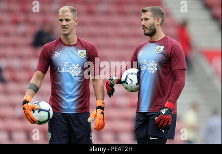 Burnley goalkeepers Joe Hart (left) and Tom Heaton, during the training ...