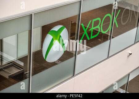 Xbox logo on windows Inside the Microsoft Xbox office building Stock ...
