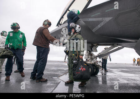 ATLANTIC OCEAN (Oct. 2, 2015) Cmdr. Tony "Brick" Wilson prepares to ...