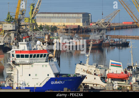 Offshore oil platforms in the Caspian Sea near Baku, the capital of ...