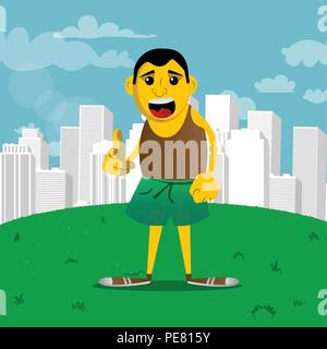 Yellow man pointing at the viewer with his hand. Vector cartoon ...