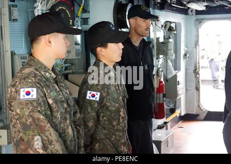 Korean Navy sailors aboard the ROKN Sejong the Great-class guided ...