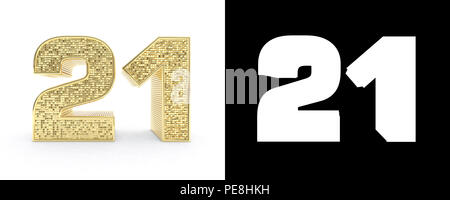 Golden number twenty one on white background with drop shadow and alpha ...