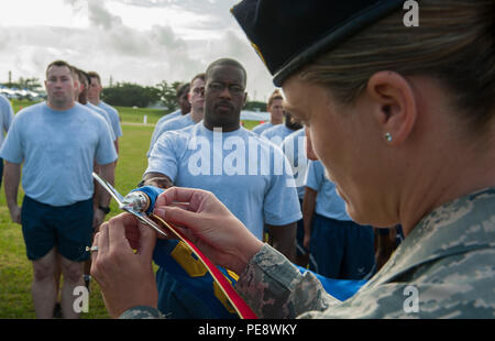 Lt. Col. Sarah Babbitt, 18th Security Forces Squadron commander, speaks ...