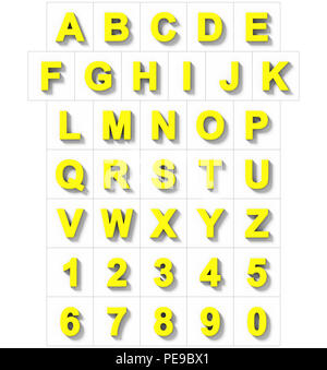 letters and numbers 3d yellow isolated on white - 3d rendering Stock ...
