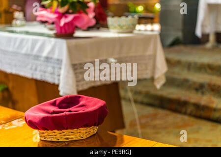 Collection During a Catholic Mass. Basket with Euros. France Stock ...