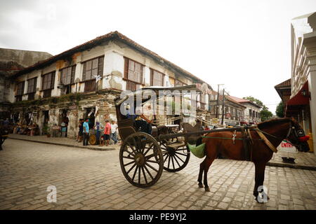 Kalesa in Calle Crisologo, Vigan, Ilocos Sur, Philippines Stock Photo ...