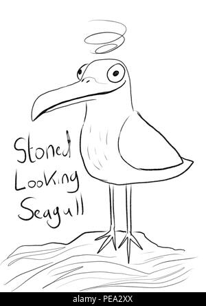 Watercolor seagull illustration with flying and standing coastal birds ...